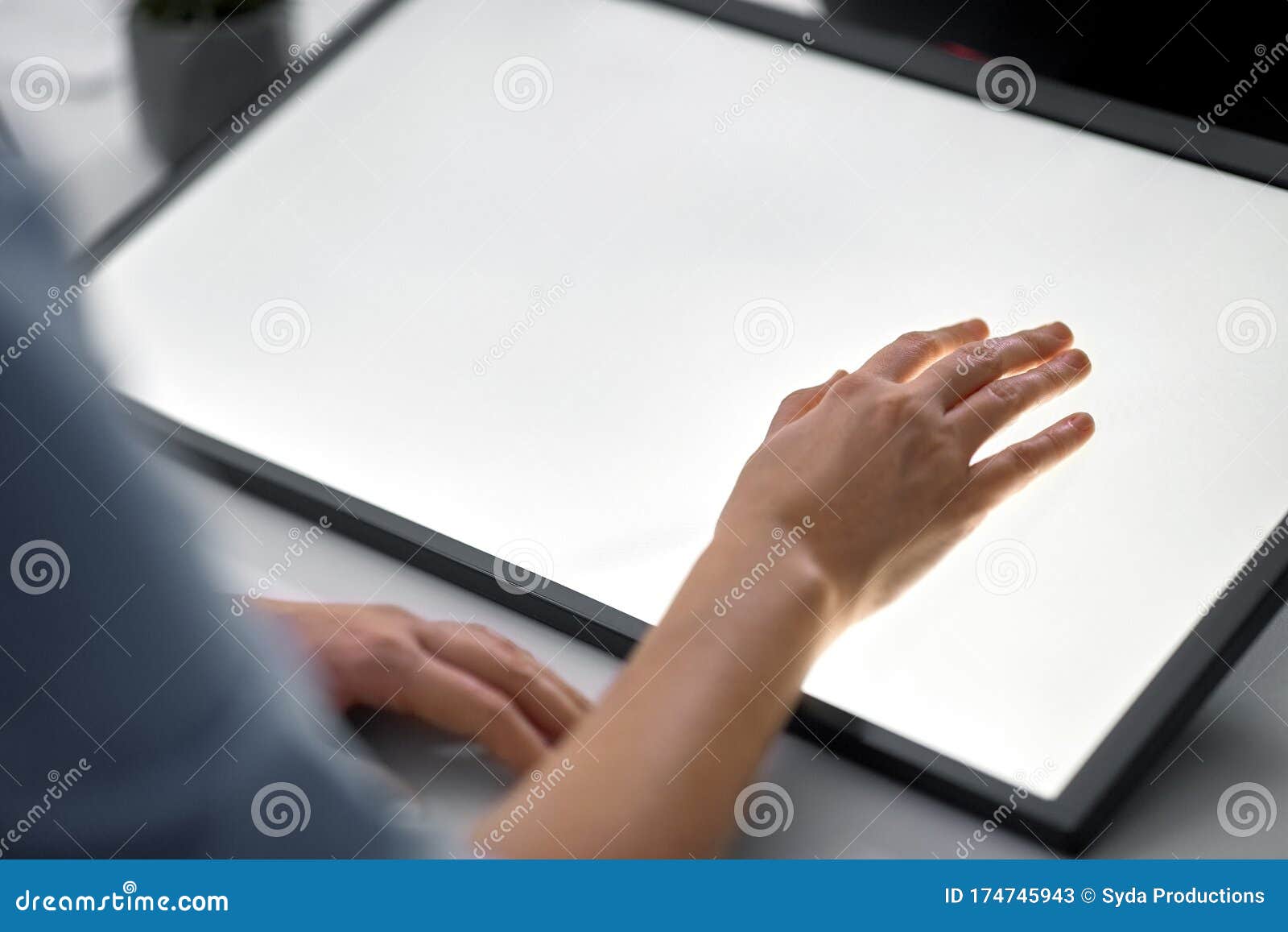 Hand on Led Light Tablet at Night Office Stock Image - Image of ...