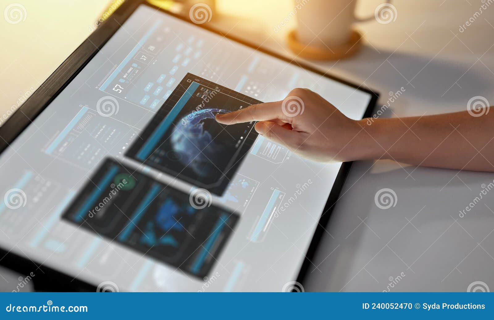 Hand on Led Light Tablet at Night Office Stock Photo - Image of ...