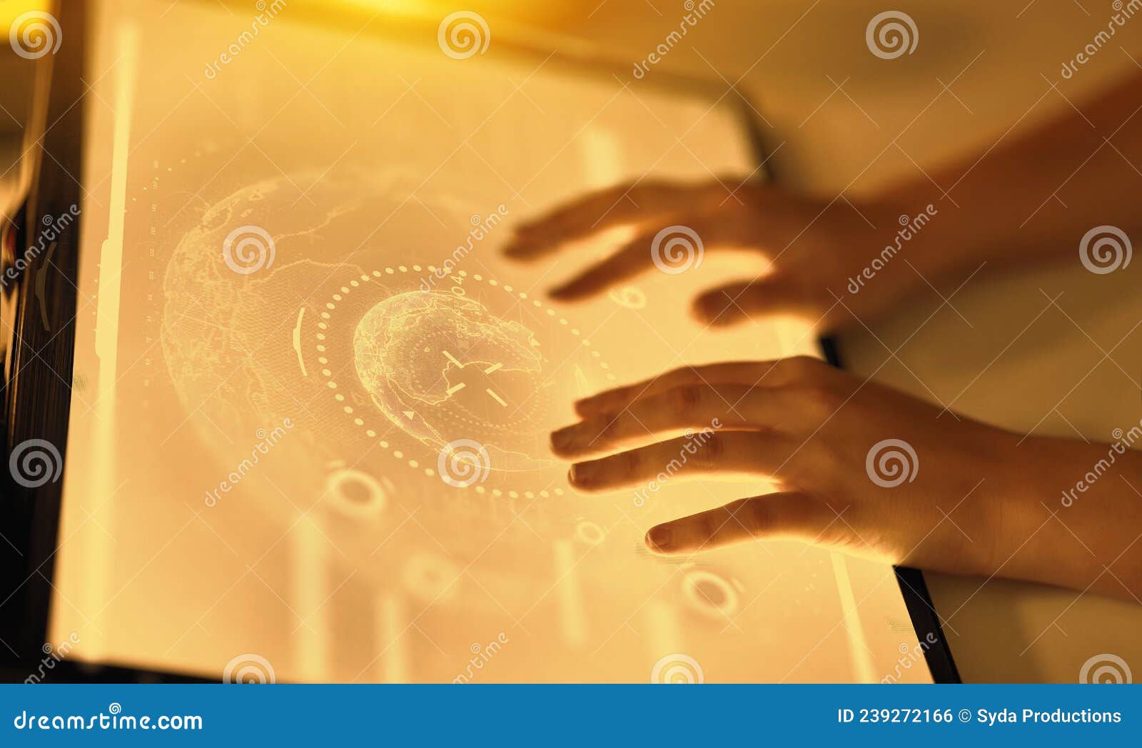 Hands on Led Light Tablet at Night Office Stock Photo - Image of data ...