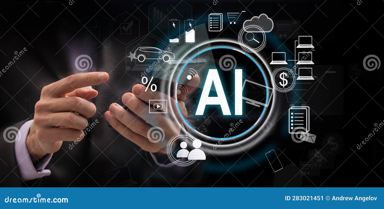 Technology and People Concept Man Use AI To Help Work, AI Learning and ...