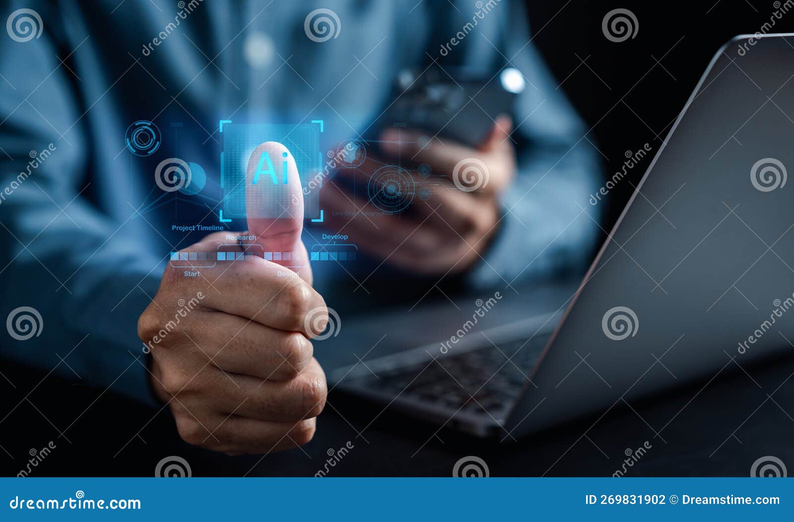 Technology and People Concept Man Use AI To Help Work, AI Learning and ...