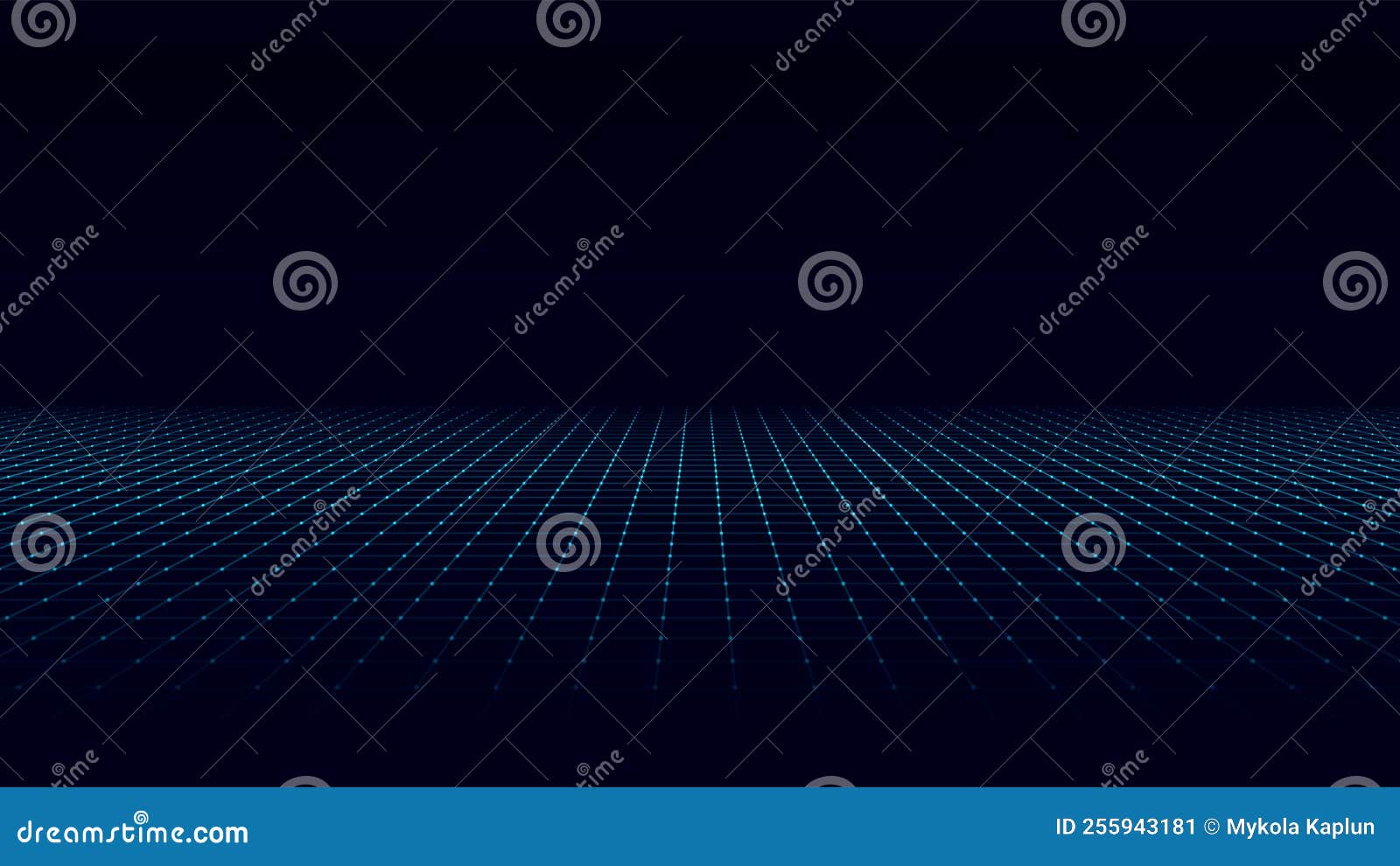 Technology Perspective Grid. Digital Space Wireframe Landscape. Blue ...