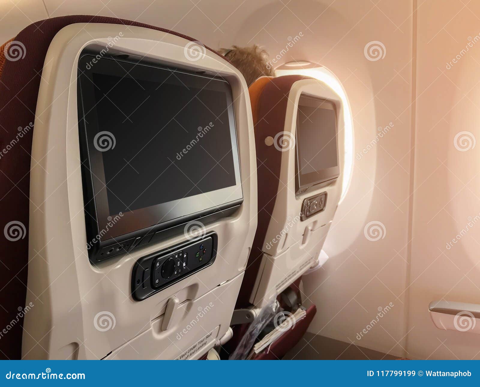 Technology on the plane stock image. Image of seat, airplane - 117799199