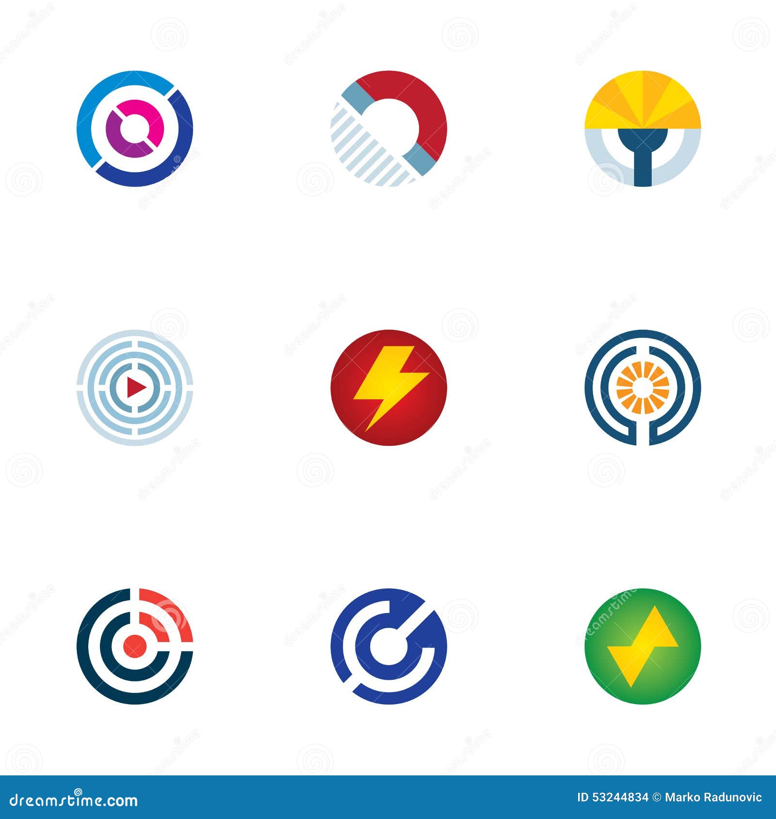 Technology Power Abstract Circle Signal Wave Science Logo Icons Set ...