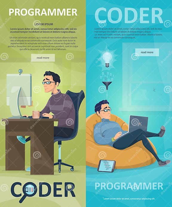 Technology Programming Vertical Banners Stock Vector - Illustration of ...