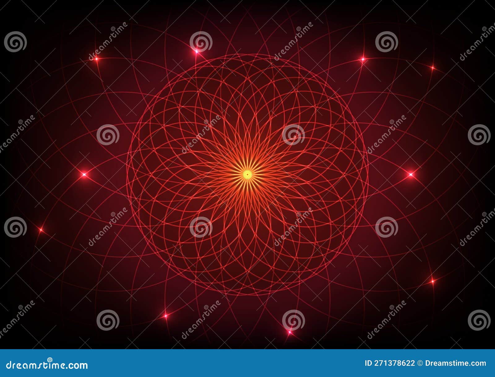 Technology Red Line Flower Link Connecting World Circle Dark Background ...