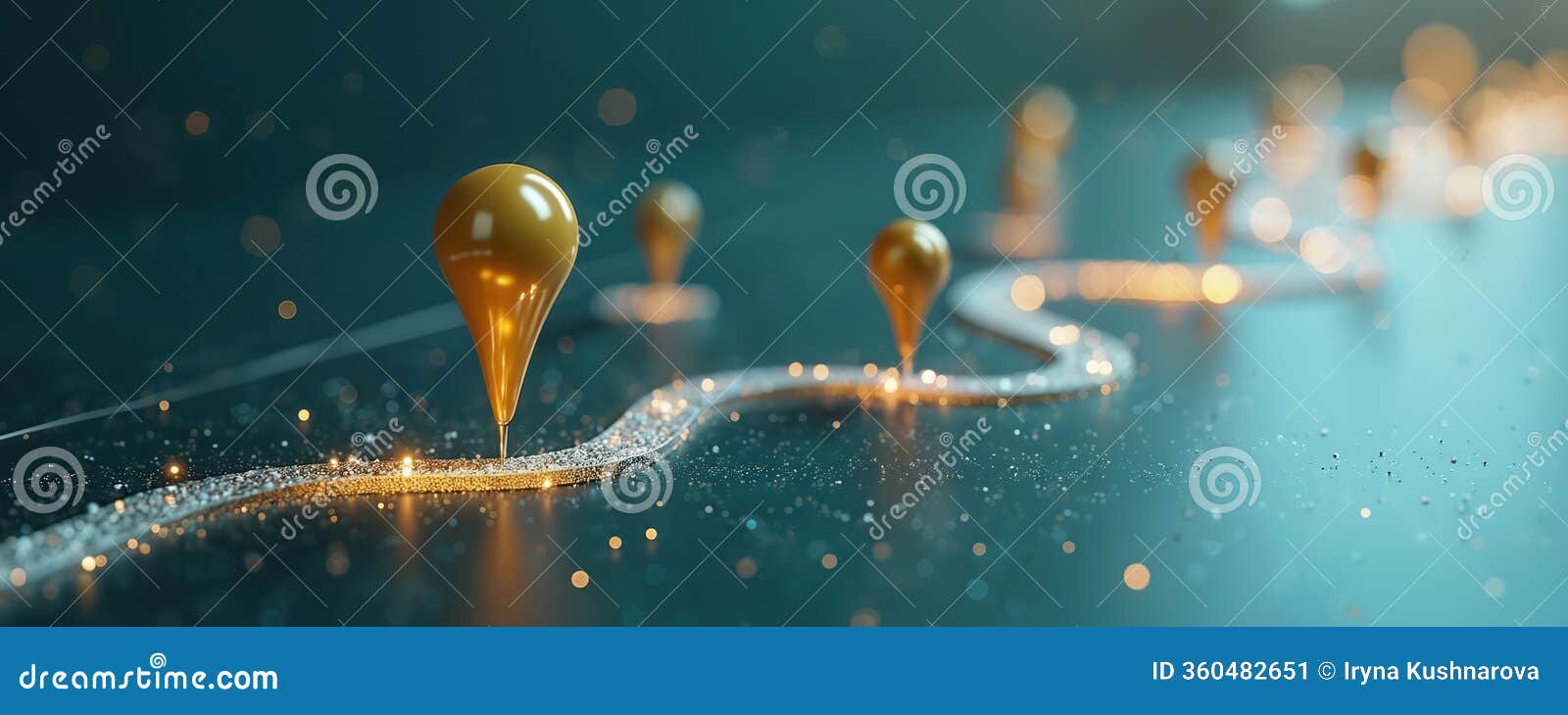 Technology Roadmap Illustration with Golden Pin Pointers Marking Path ...