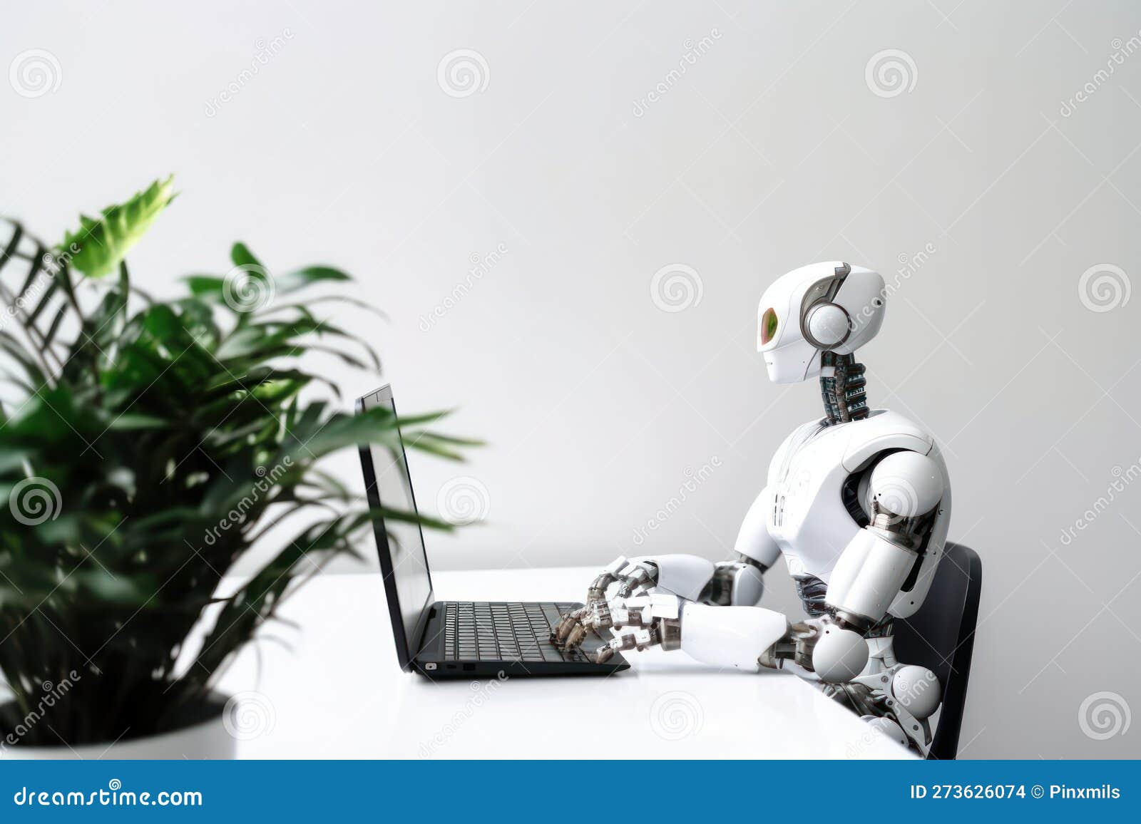 Robot with Laptop. New Technologies. Artificial Intelligence. GPT Chat ...