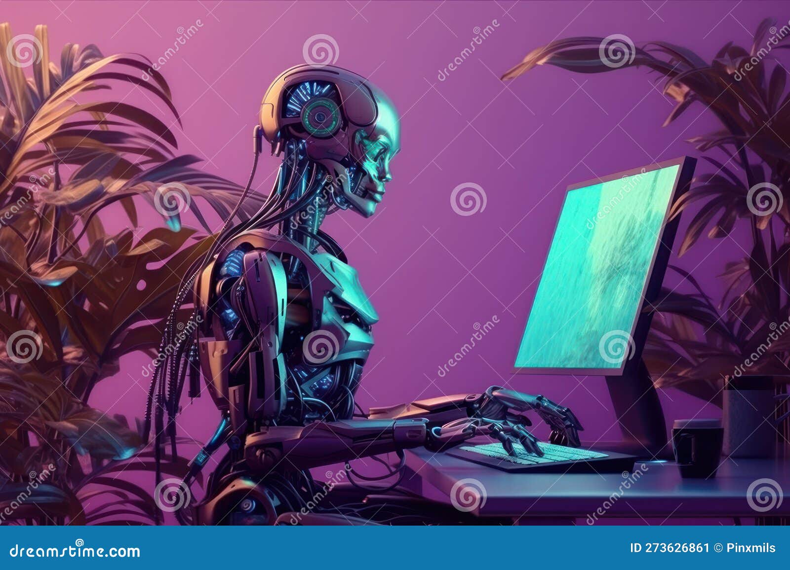 Robot Bot with Computer. New Technologies. Artificial Intelligence. GPT ...