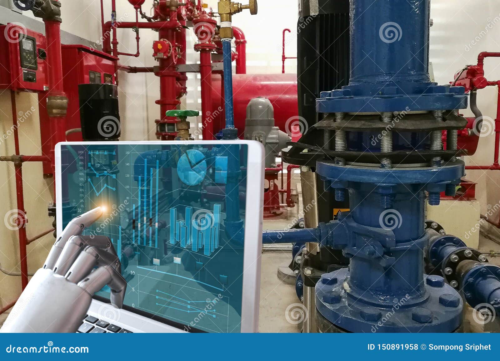 Technology Robot Finger Touch Screen Computer Industrial System Check ...