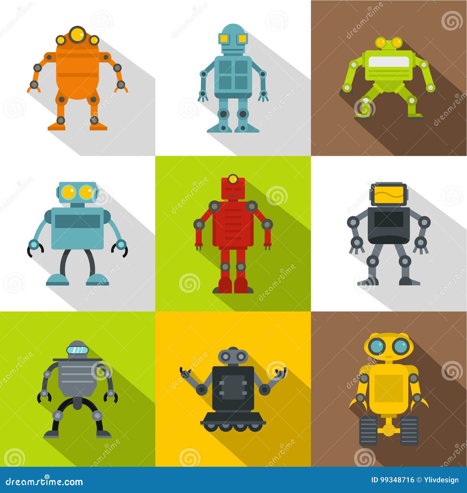 Technology Robot Icon Set, Flat Style Stock Vector - Illustration of ...