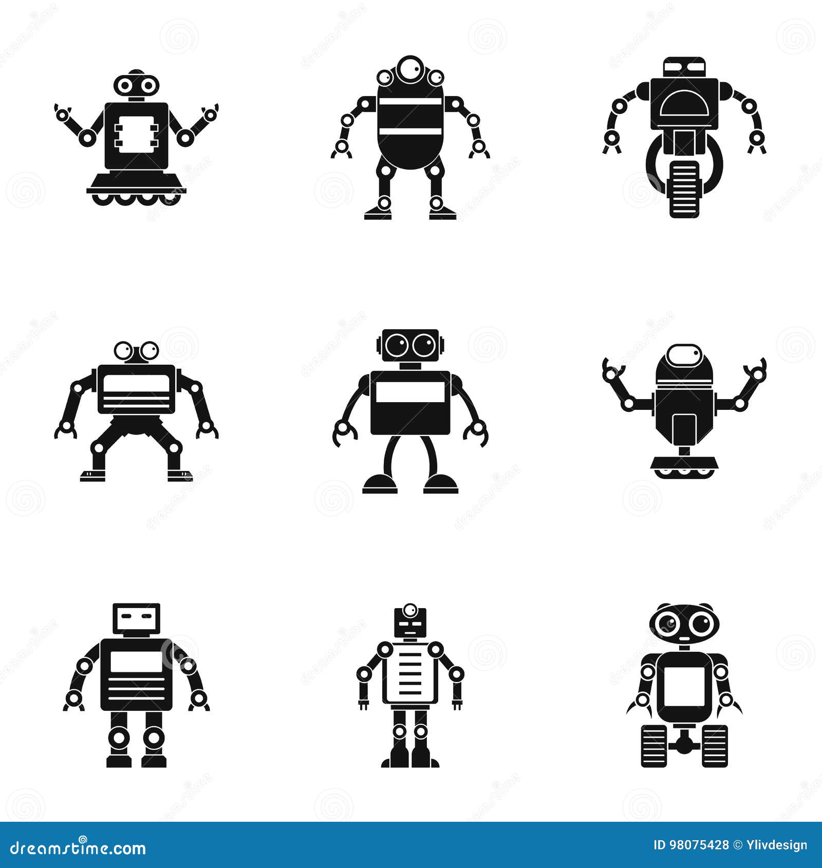 Technology Robot Icons Set, Simple Style Stock Vector - Illustration of ...