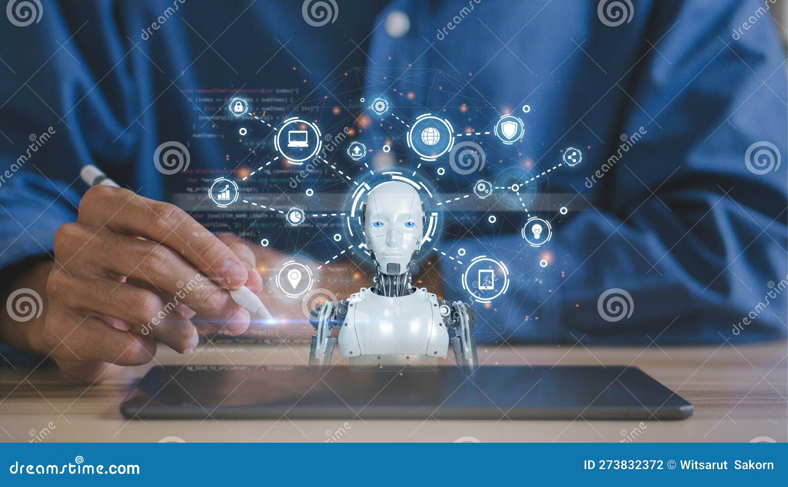 Technology of Robotics Programing and STEM Education Concept.Young Man ...