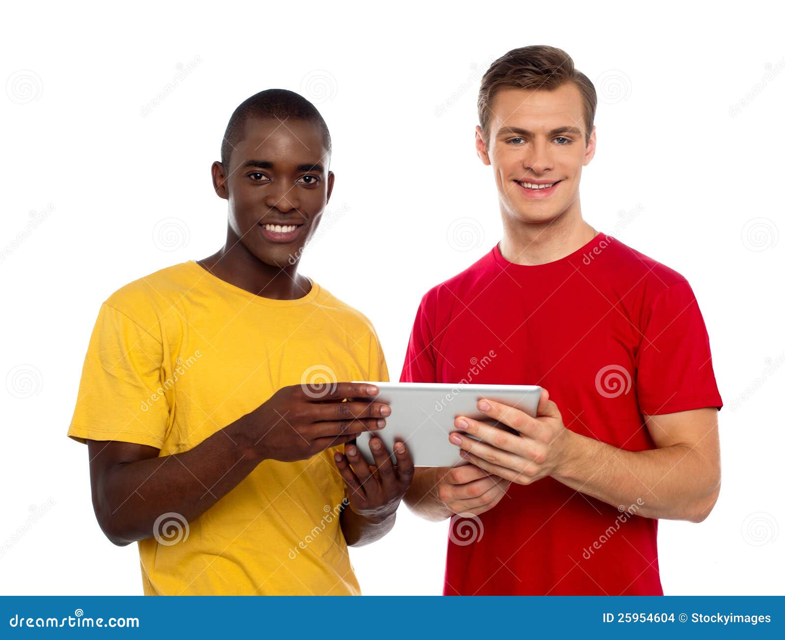 Technology Savvy Friends Using Tablet Pc Stock Photo - Image of ...