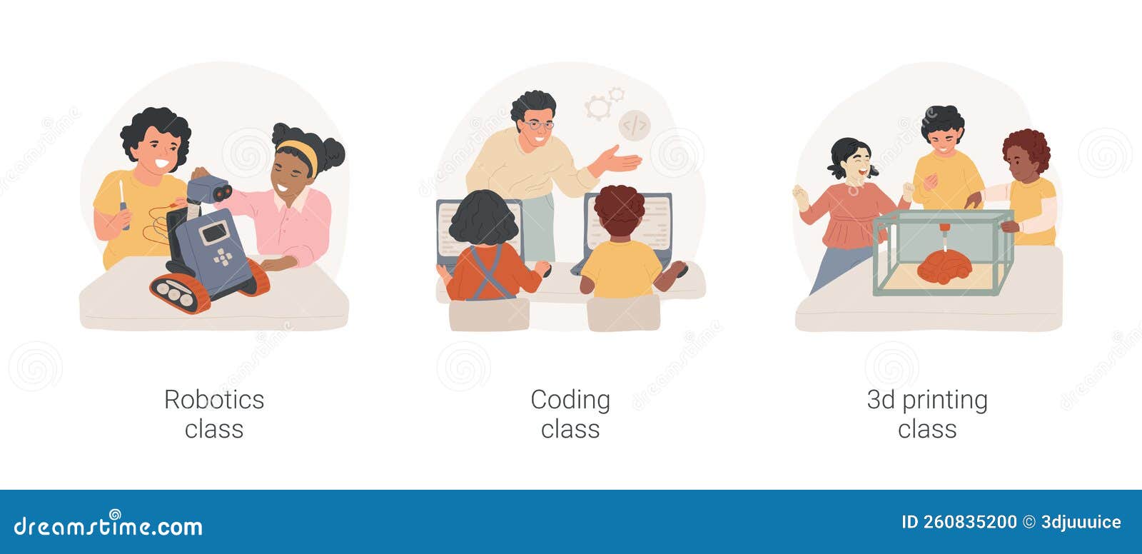 Technology and Science Classes Isolated Cartoon Vector Illustration Set ...