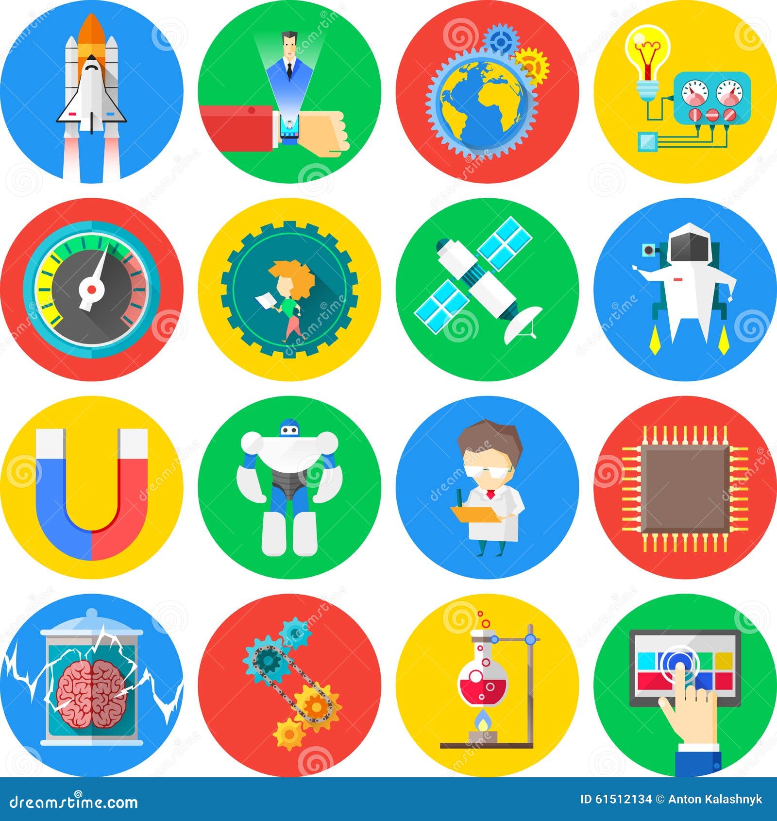 16 Technology and Science Flat Icons Stock Vector - Illustration of ...