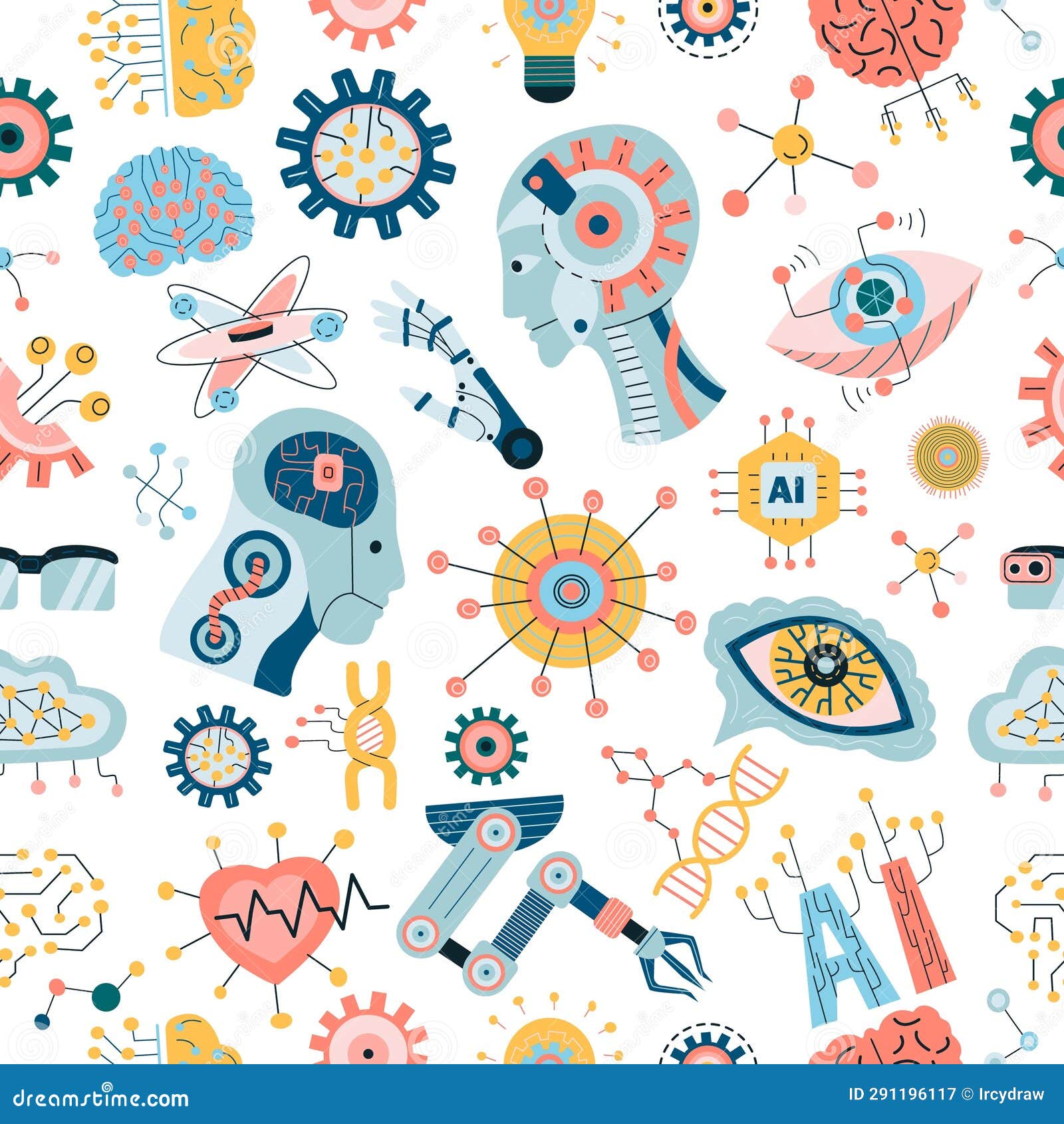 Technology Seamless Pattern With Hand Drawn Neural Networks Stock Vector Illustration Of