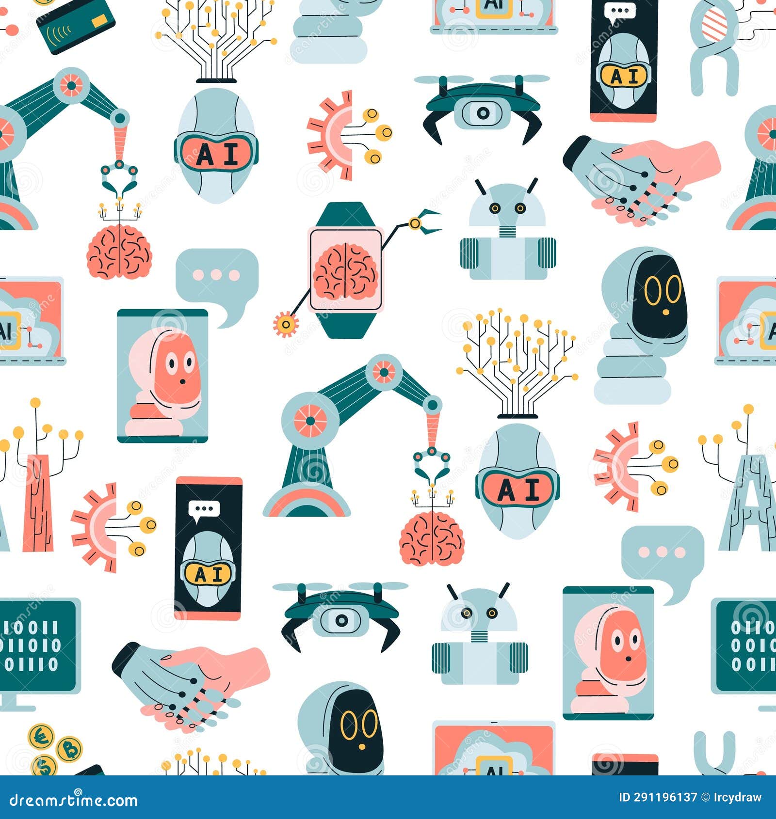 Technology Seamless Pattern with Hand Drawn Neural Networks Stock ...