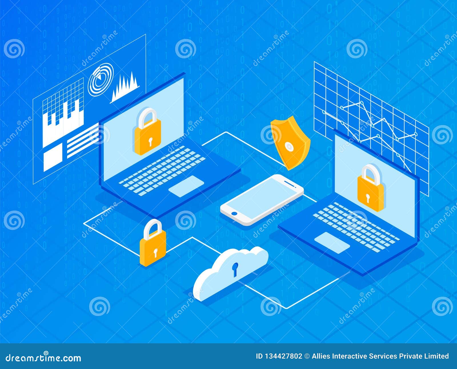 Technology Security Concept. Data Cyber Security. Stock Illustration ...