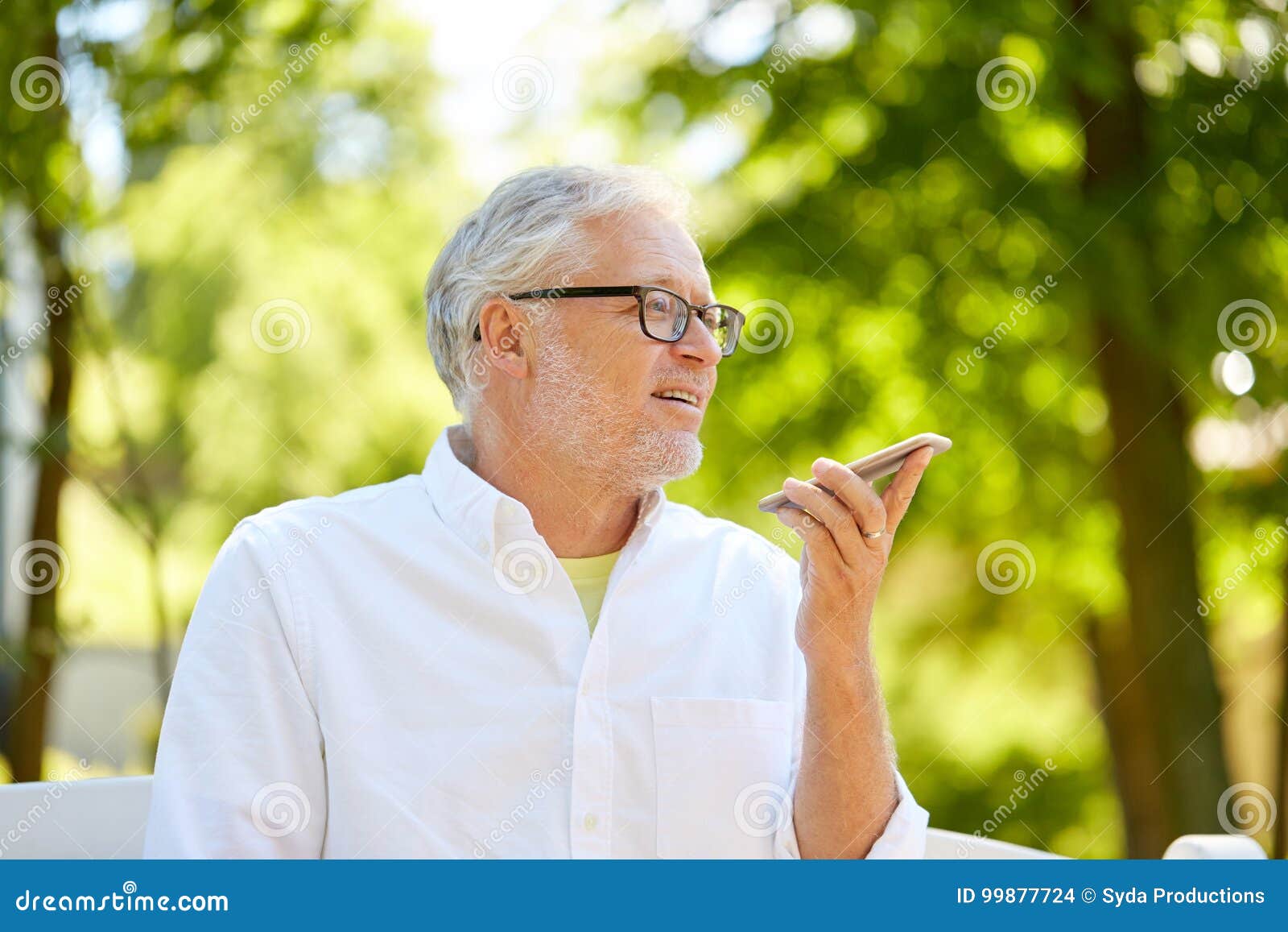 Old Man Using Voice Command Recorder on Smartphone Stock Photo - Image ...