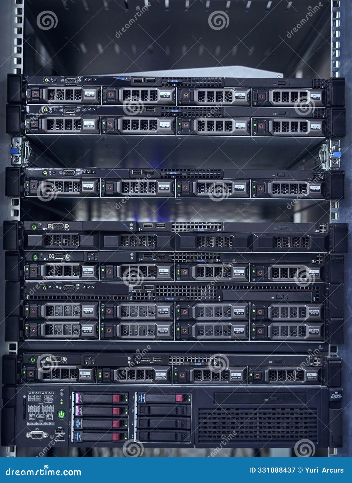Technology, Server Room and Input on Computer for Network, Connection and Infrastructure in Data ...