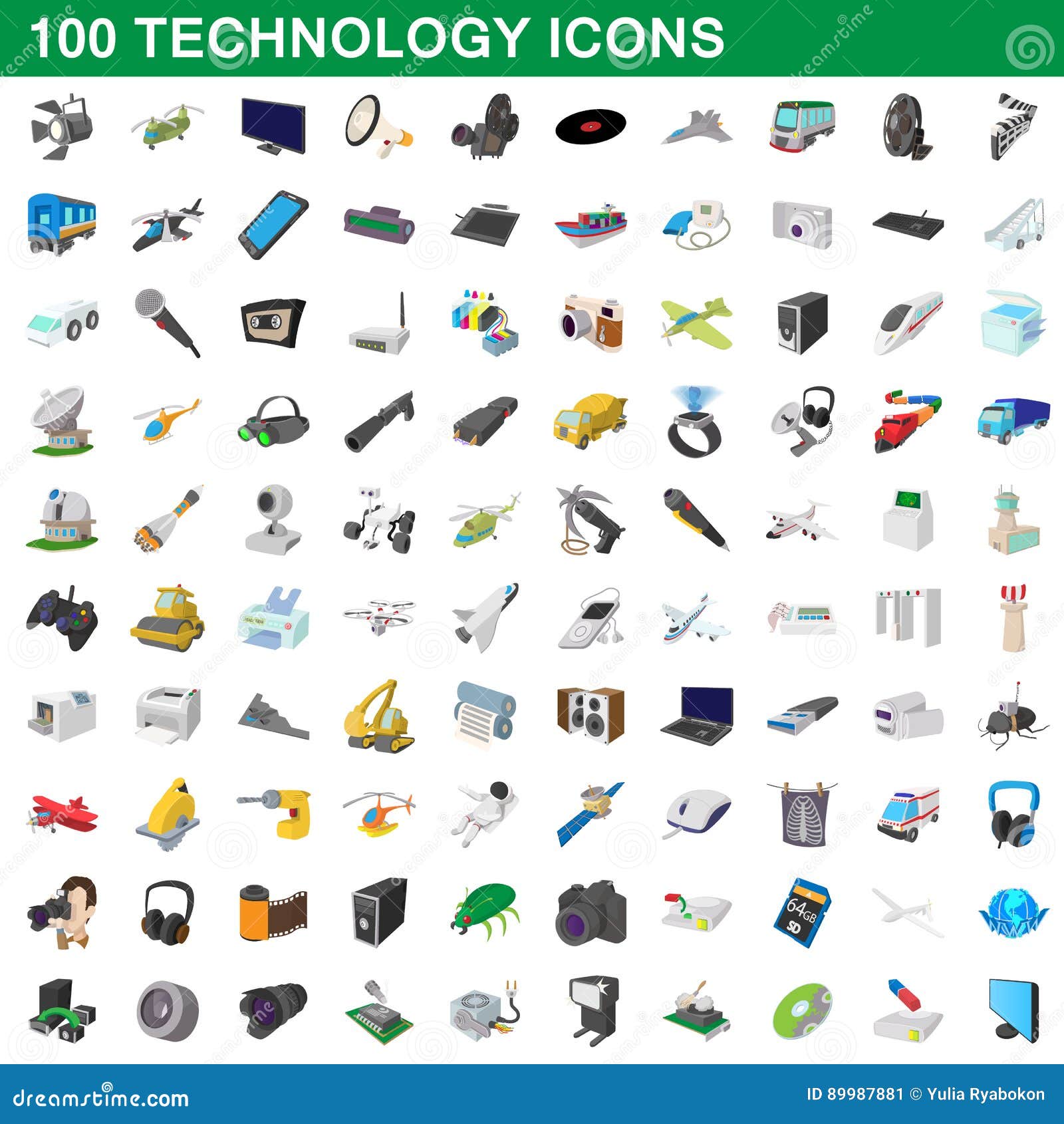 100 Technology Set, Cartoon Style Stock Vector - Illustration of ...