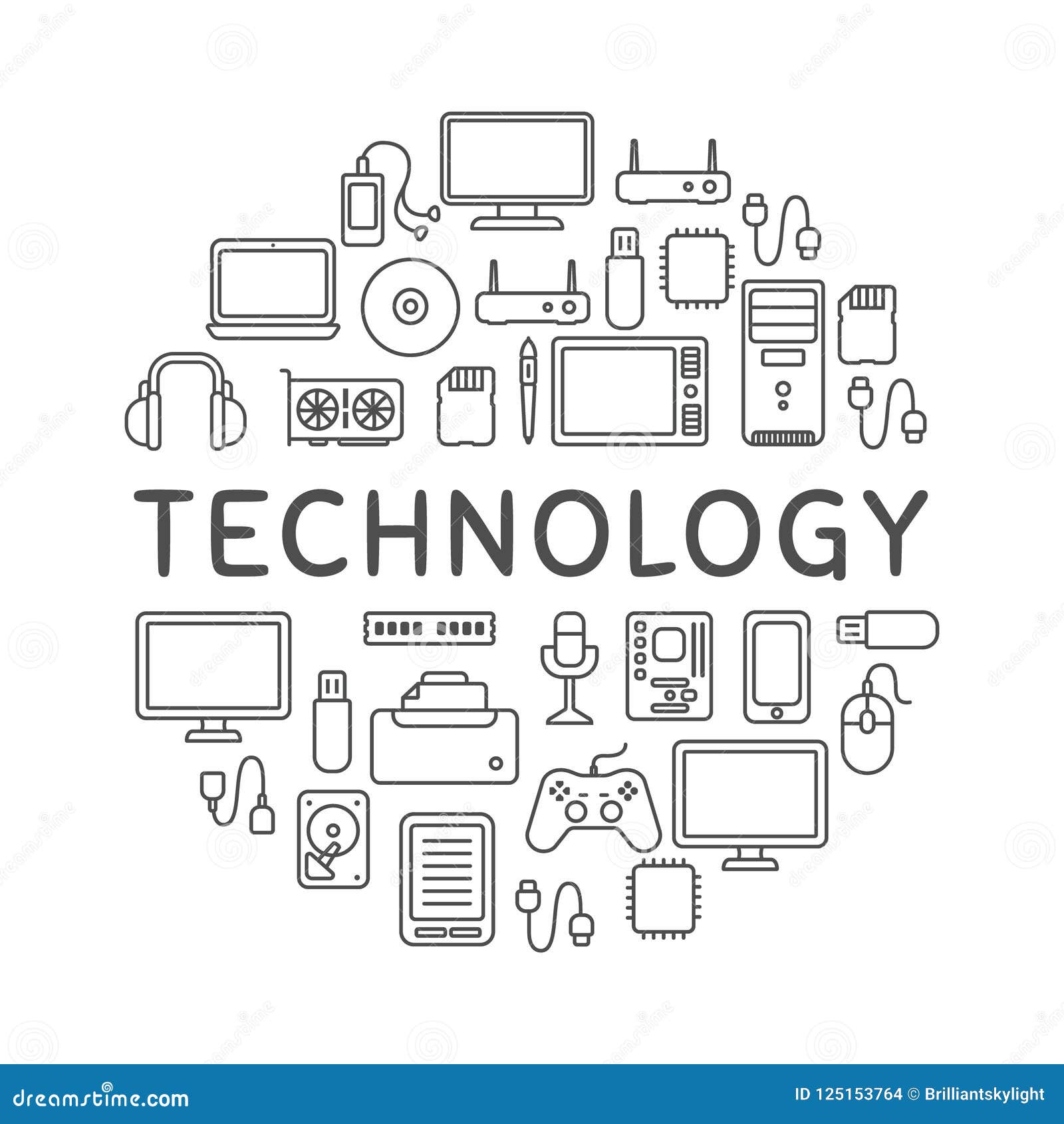 Technology. Set with Thin Line Icons. Vector Illustration. EPS 10 Stock ...