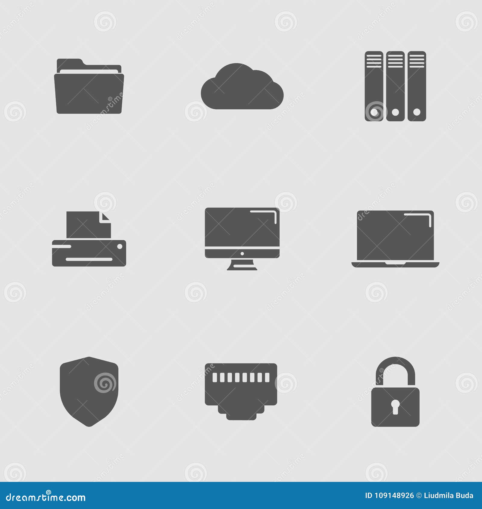 Technology icons set stock vector. Illustration of padlock - 109148926