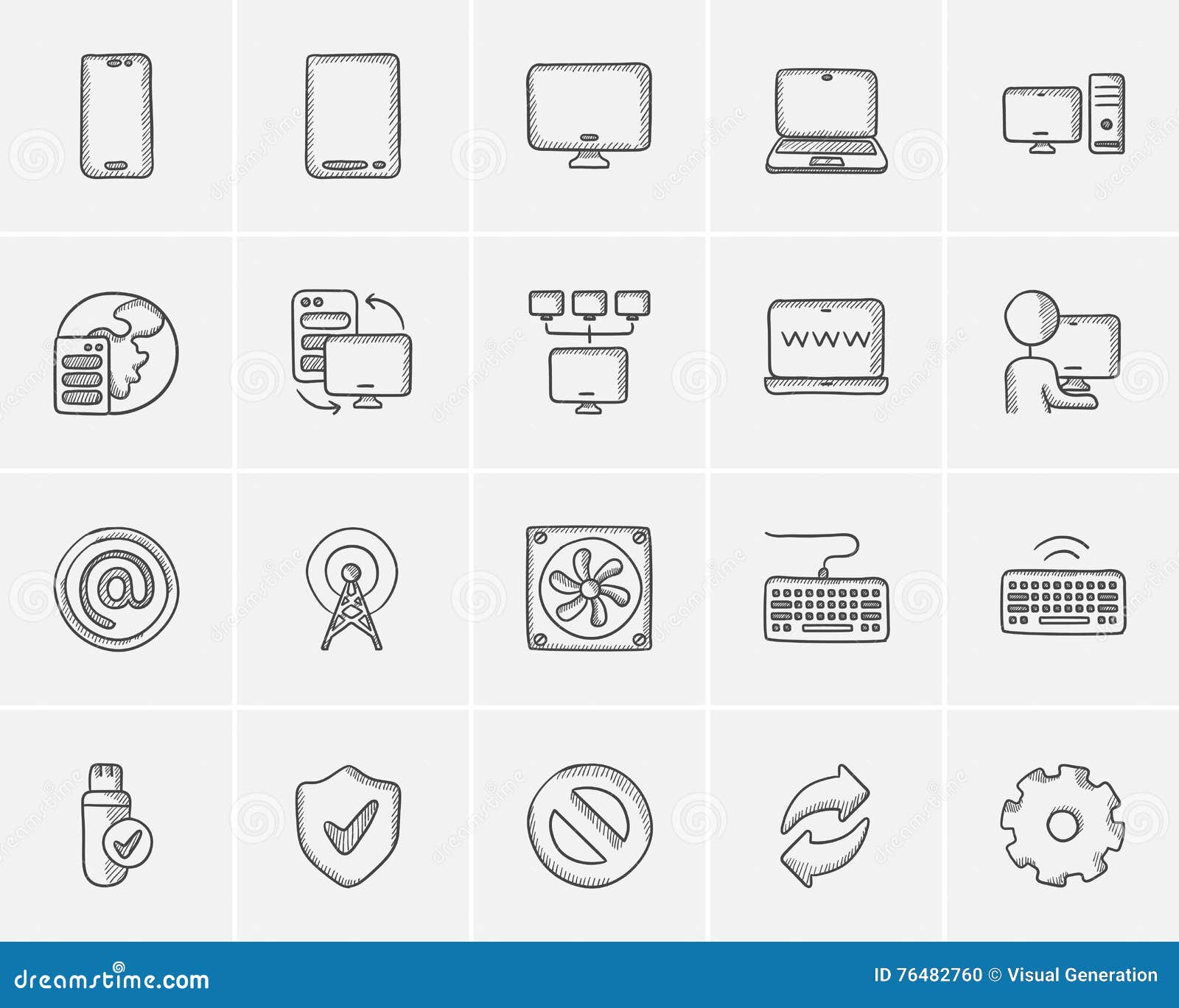 Technology Sketch Icon Set. Stock Vector - Illustration of processor ...