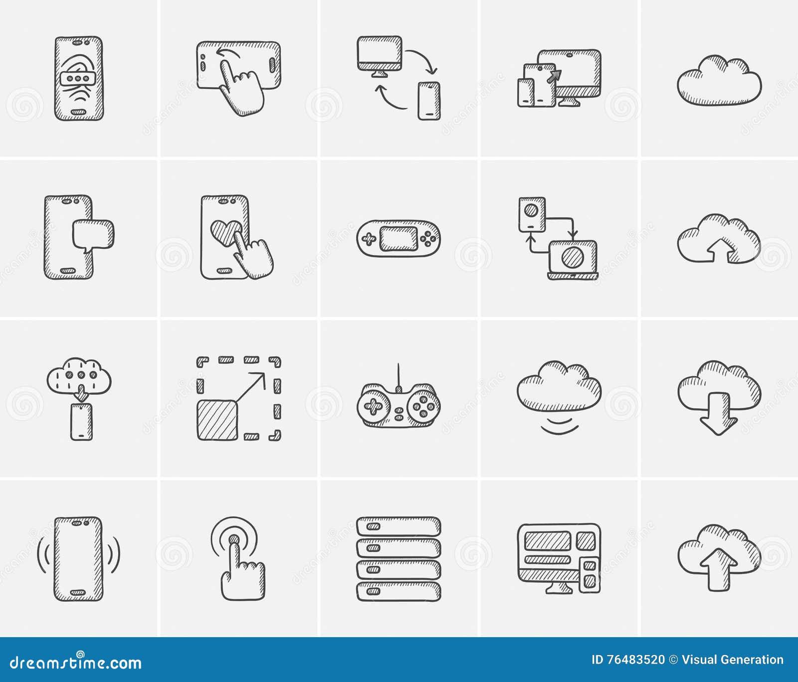 Technology Sketch Icon Set. Stock Vector - Illustration of computer ...