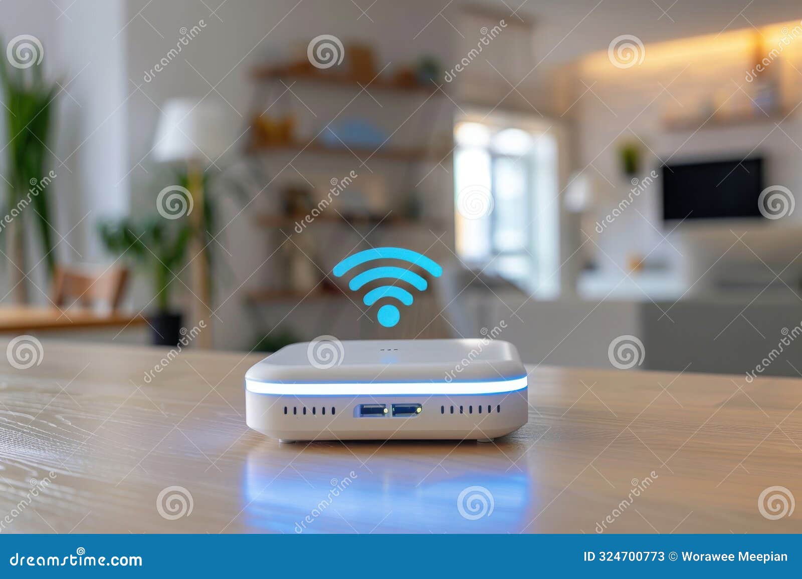 Technology for Smart Home and IoT Concept. Wifi Extender, Blue Wifi ...