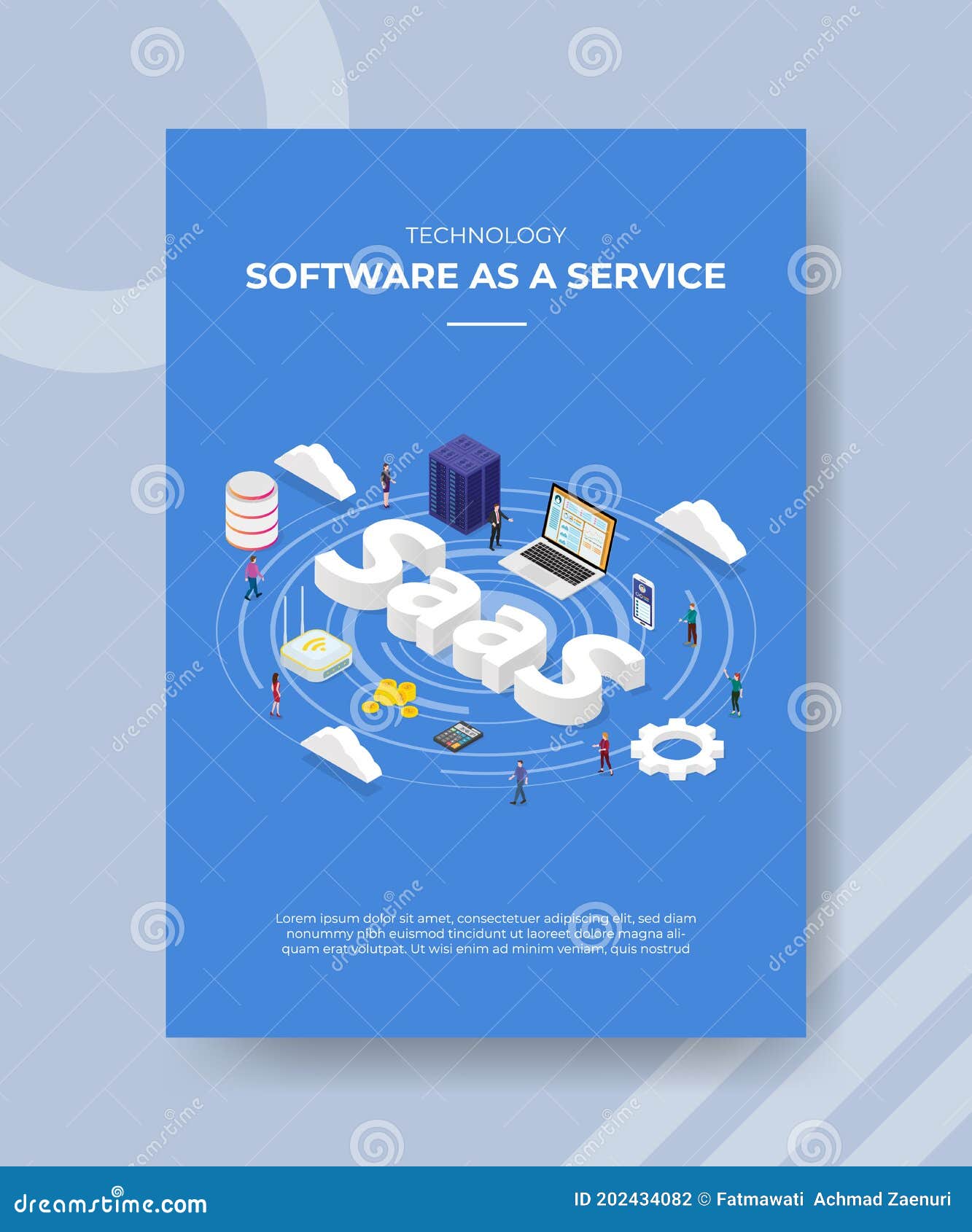 Technology Software As a Service People Standing Laptop Server Router ...