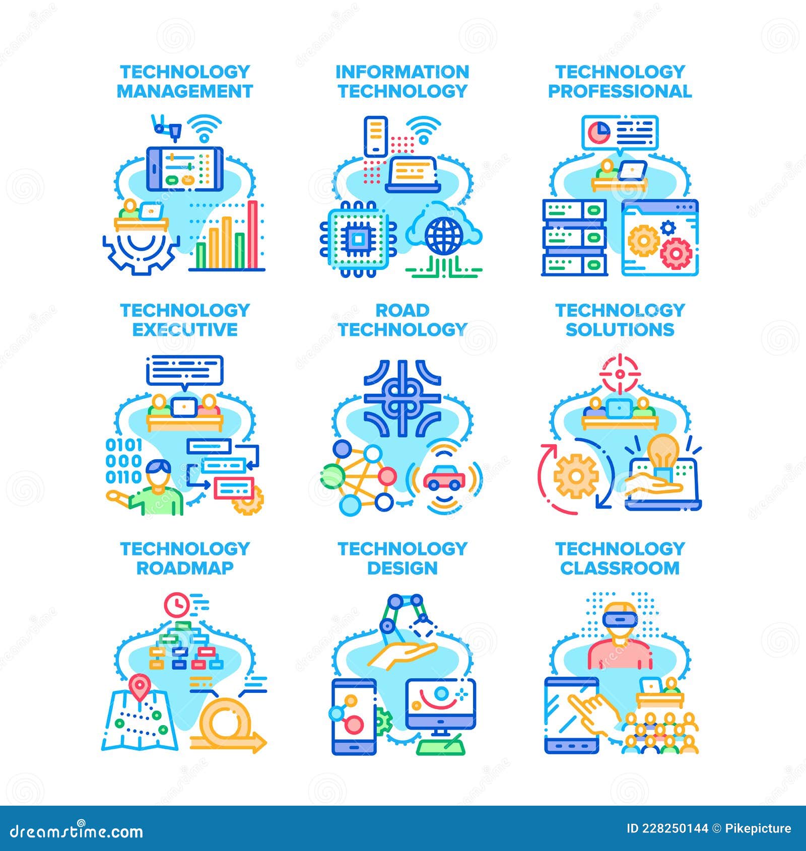 Technology Solution Set Icons Vector Illustrations Stock Vector ...