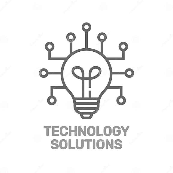 Technology Solutions Icon with Lightbulb Sign. Creative Solution Bulb ...