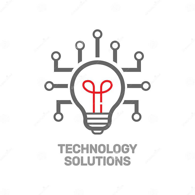 Technology Solutions Icon with Lightbulb Sign. Creative Solution Bulb ...
