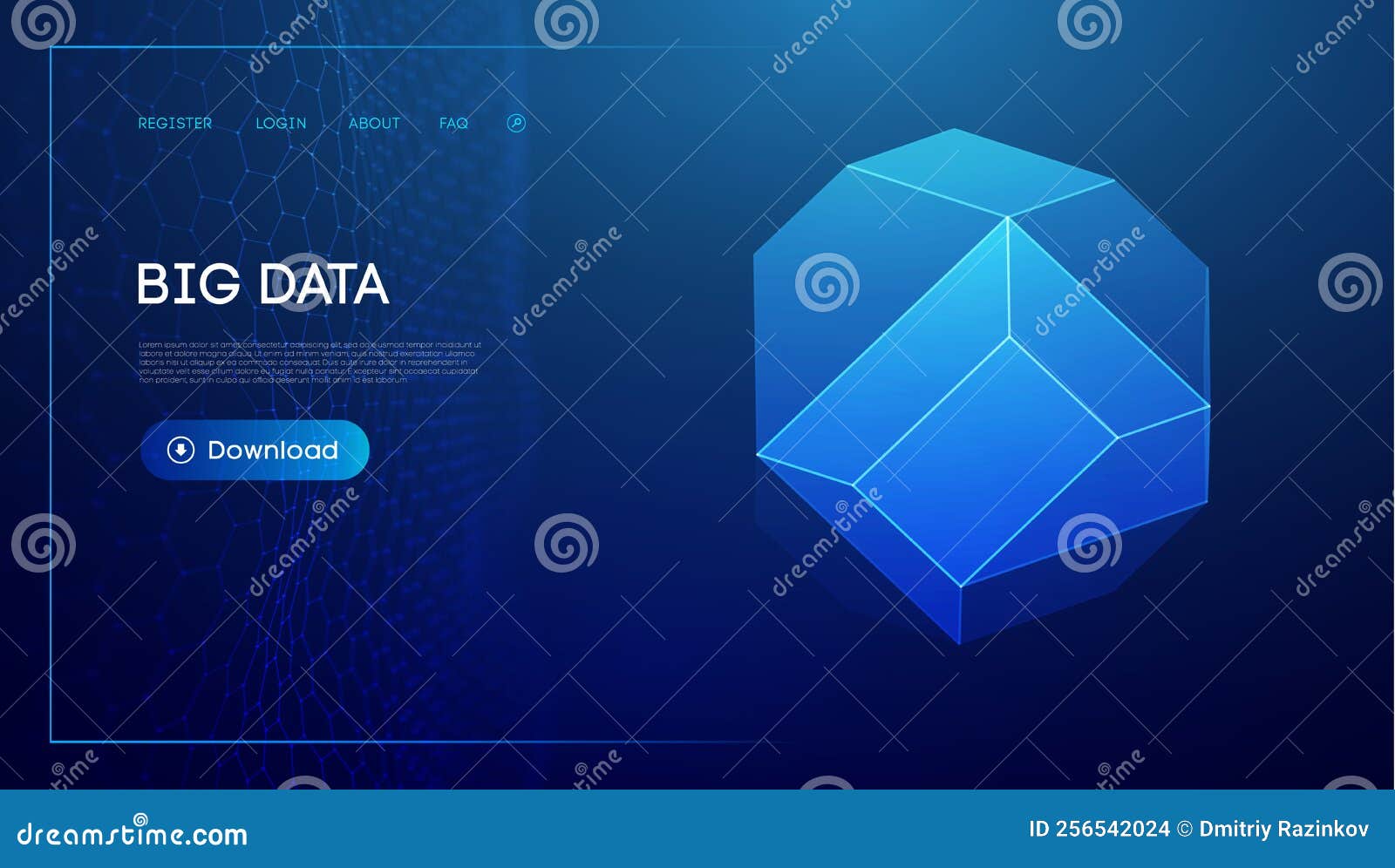 Technology Sphere 3d. Blue Big Data Background. Wireframe Mesh Protect ...
