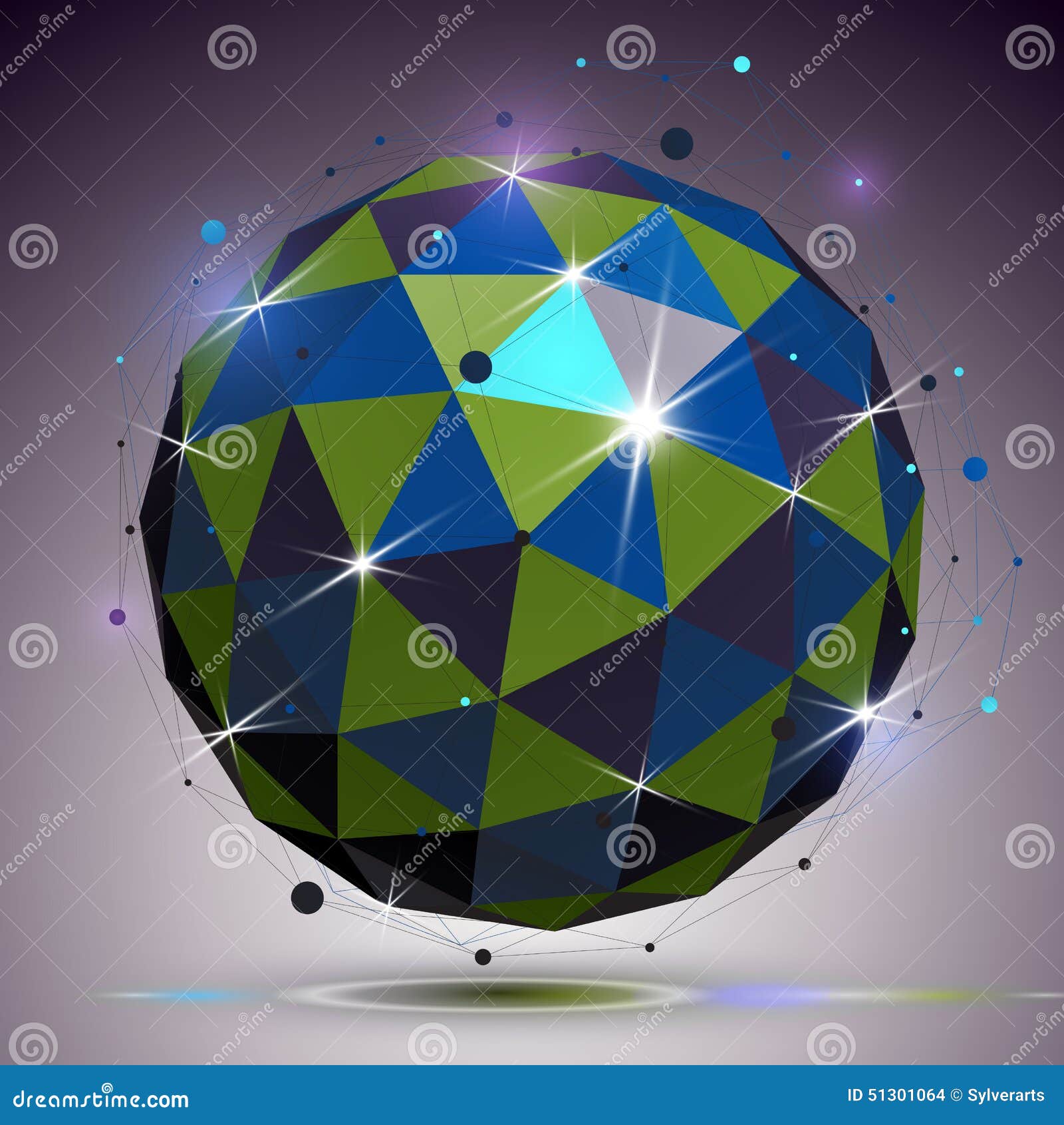 Technology Spherical Polished Object with Lines Mesh. 3d Colorful Shiny ...