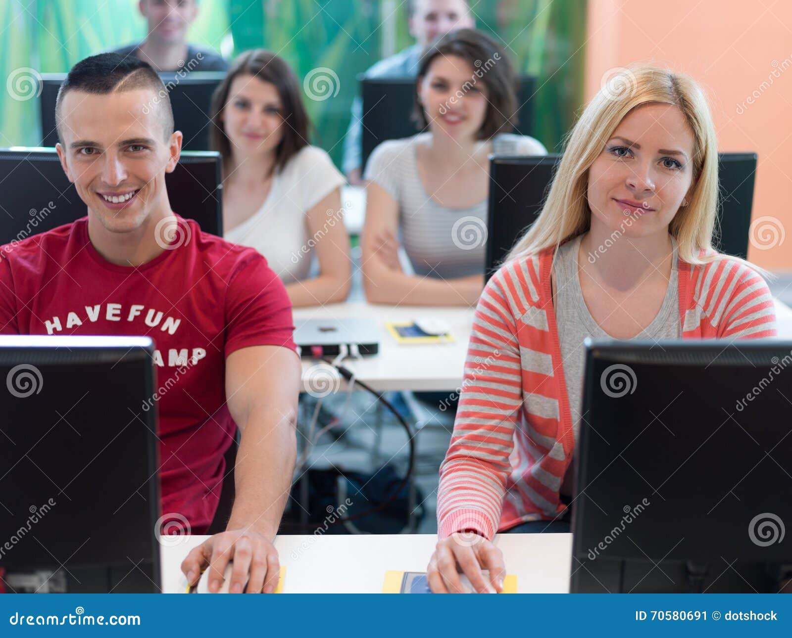 Technology Students Group in Computer Lab School Classroom Stock Image ...
