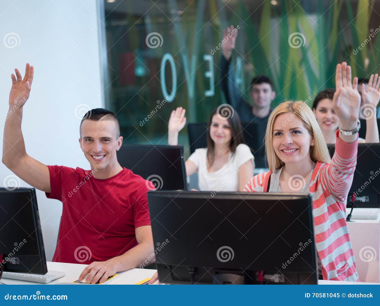 Technology Students Group in Computer Lab School Classroom Stock Image ...