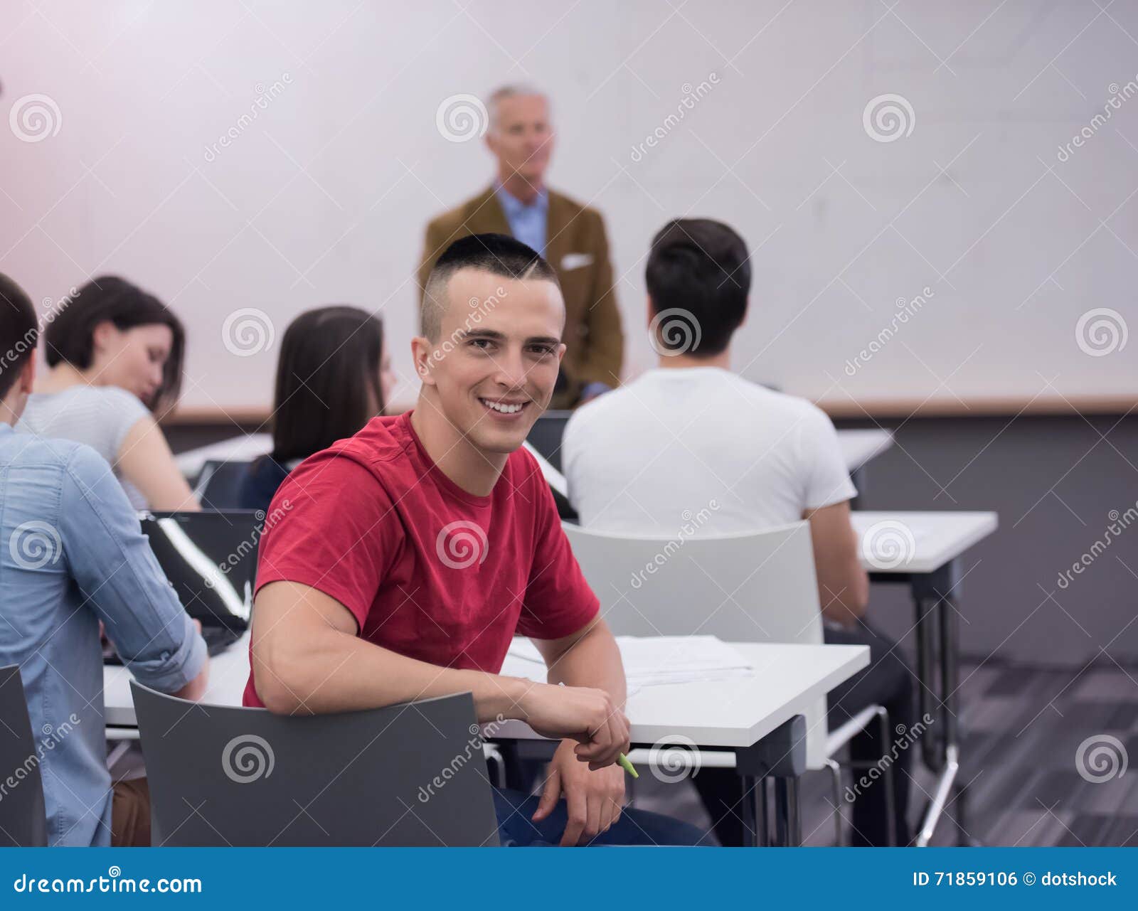 Technology Students Group Working In Computer Lab School Class Royalty ...