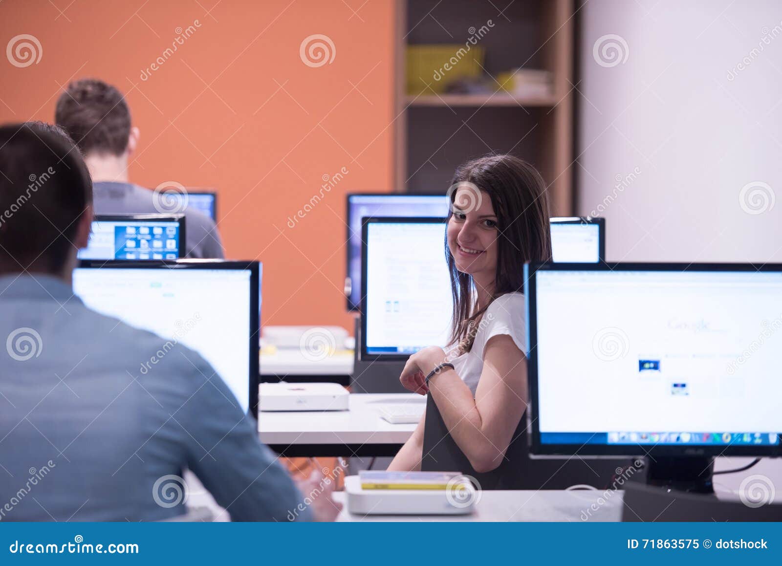 Technology Students Group in Computer Lab School Classroom Stock Image ...