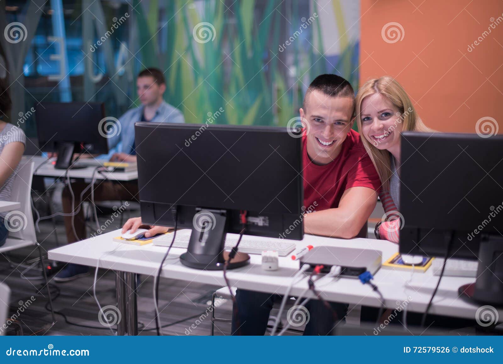 Technology Students Group in Computer Lab School Classroom Stock Photo ...