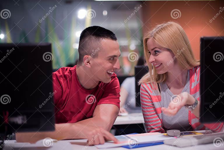Technology Students Group Working in Computer Lab School Class Stock ...