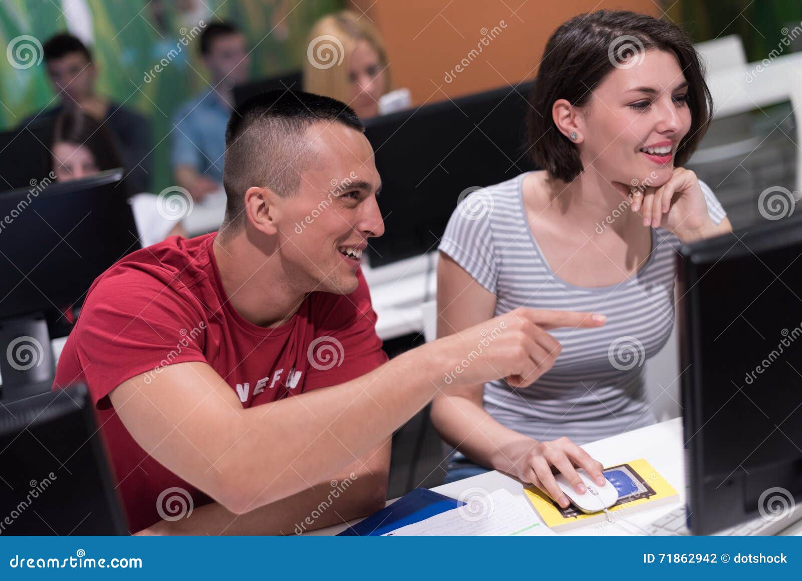 Technology Students Group Working in Computer Lab School Class Stock ...