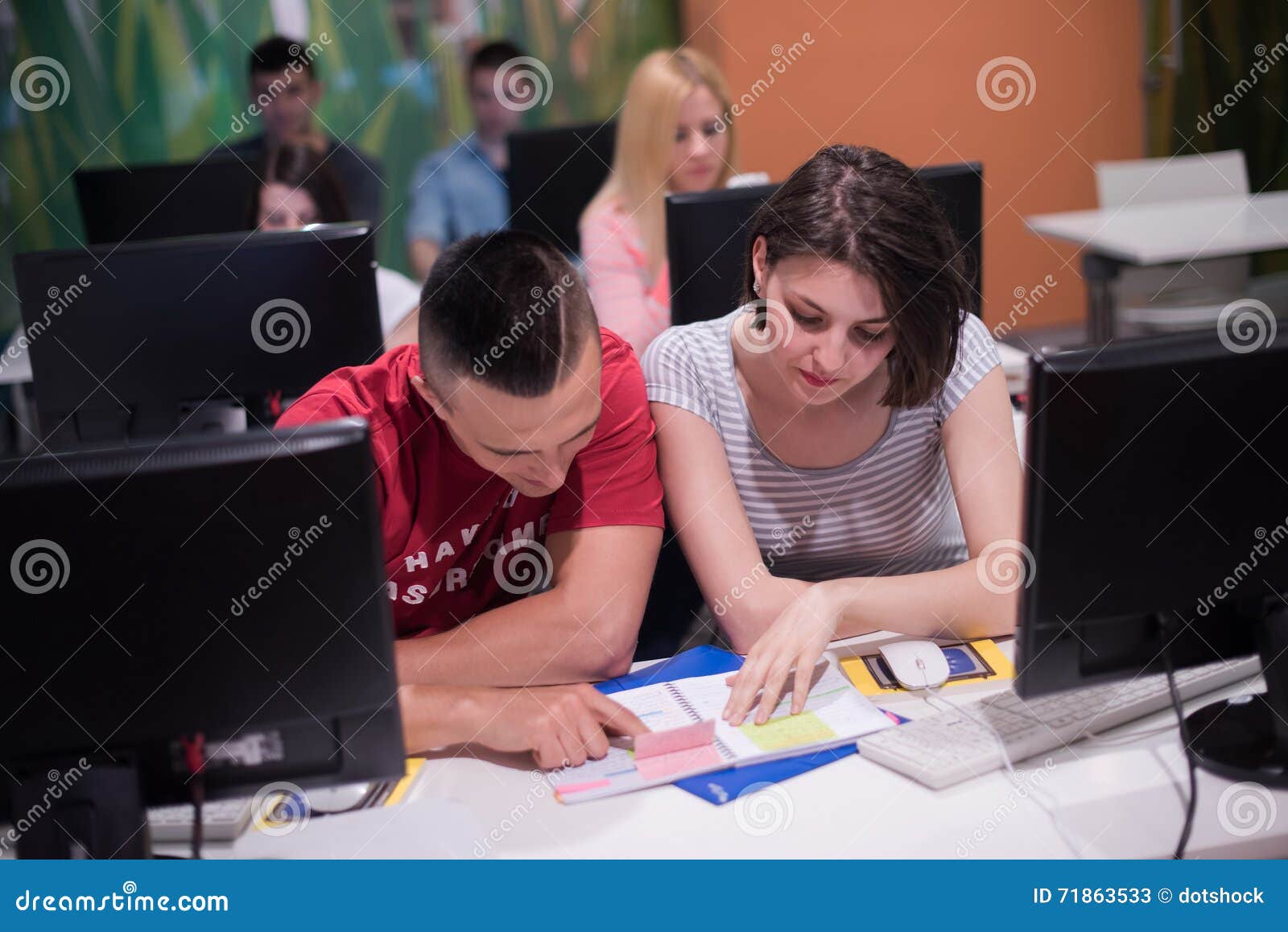 Technology Students Group Working in Computer Lab School Class Stock ...