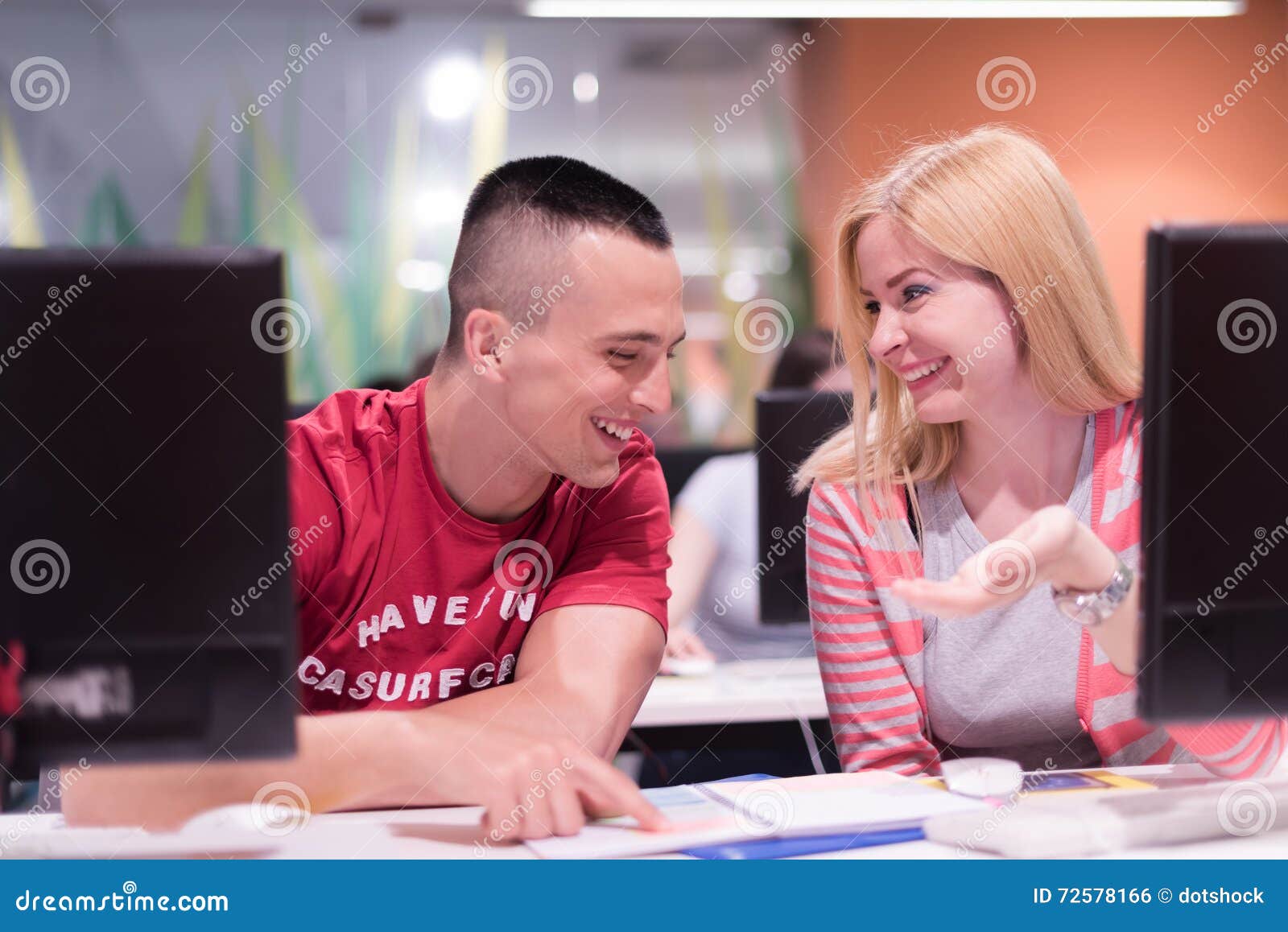 Technology Students Group Working in Computer Lab School Class Stock ...