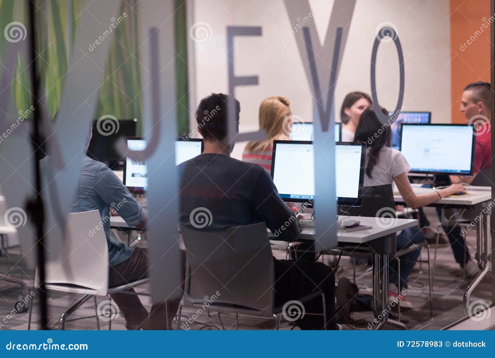 Technology Students Group Working in Computer Lab School Class Stock ...