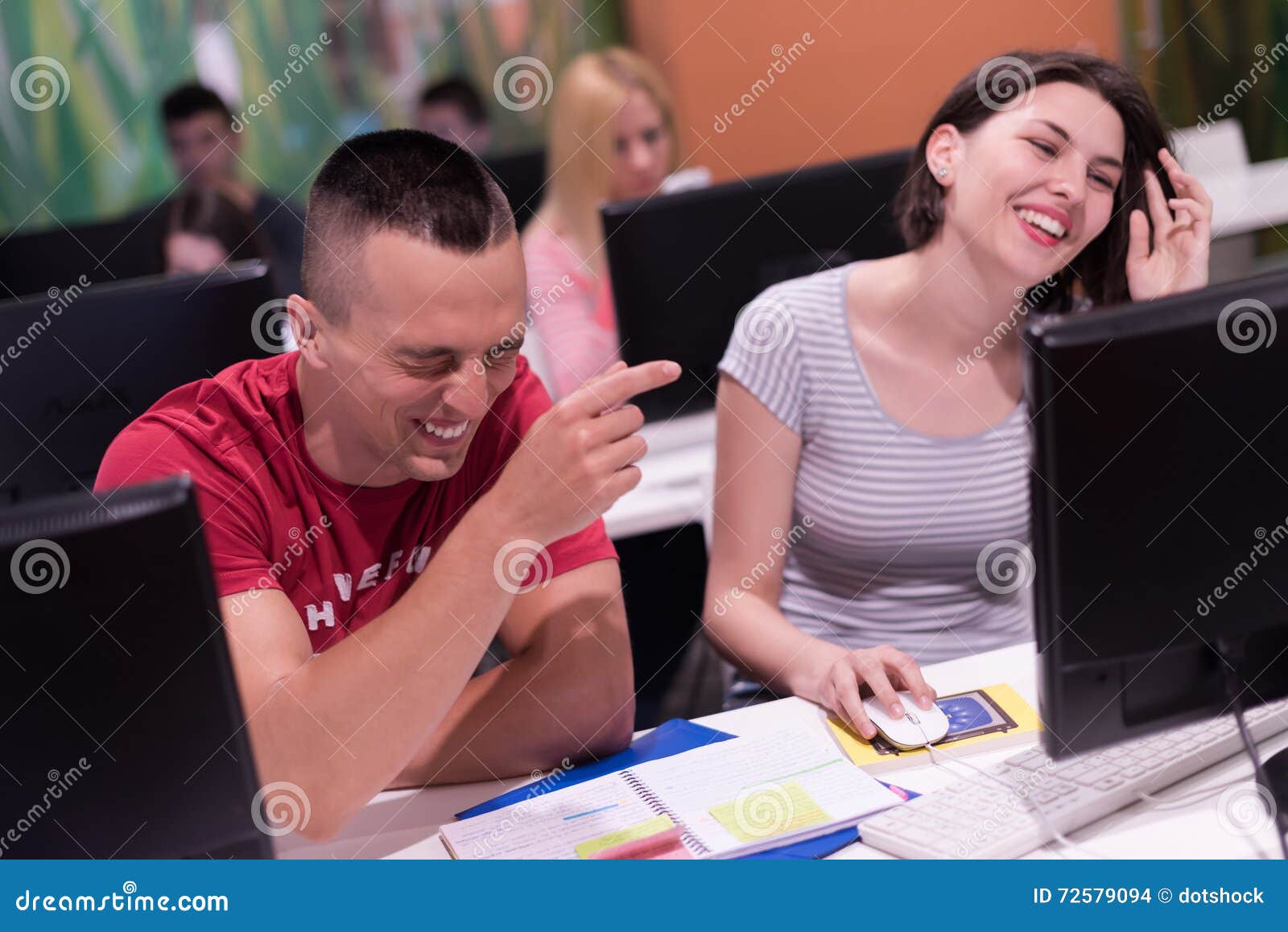 Technology Students Group Working in Computer Lab School Class Stock ...