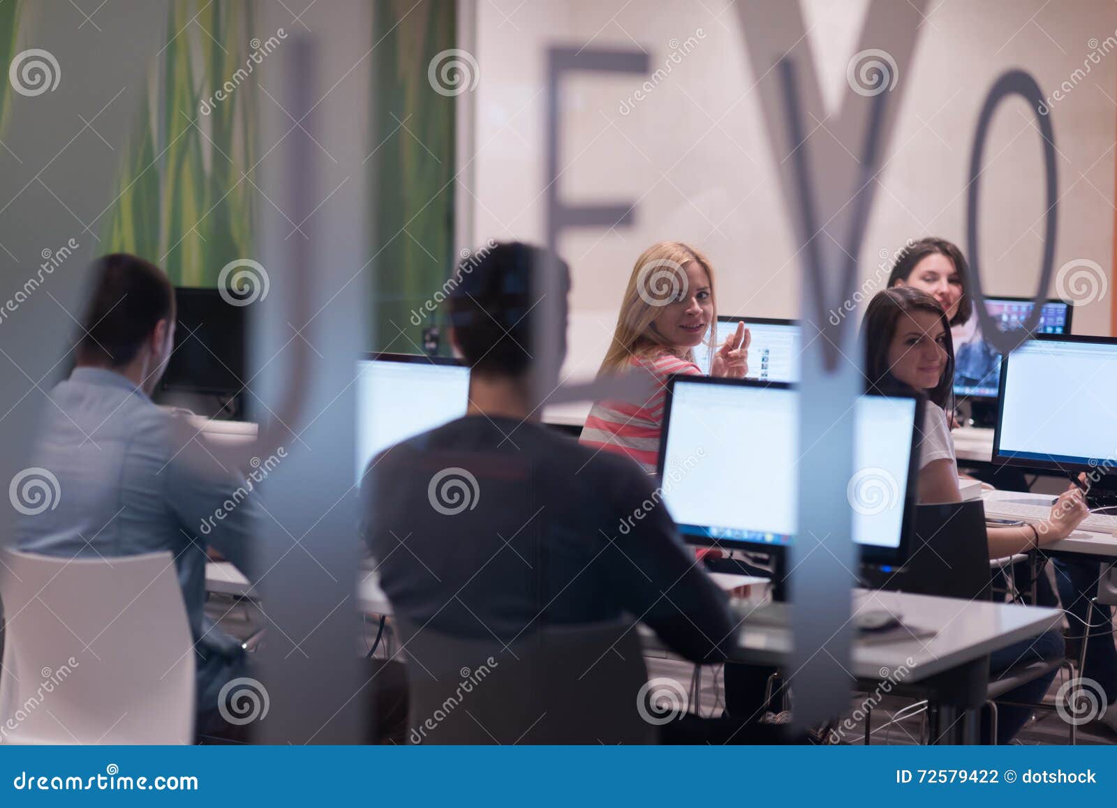 Technology Students Group Working in Computer Lab School Class Stock ...