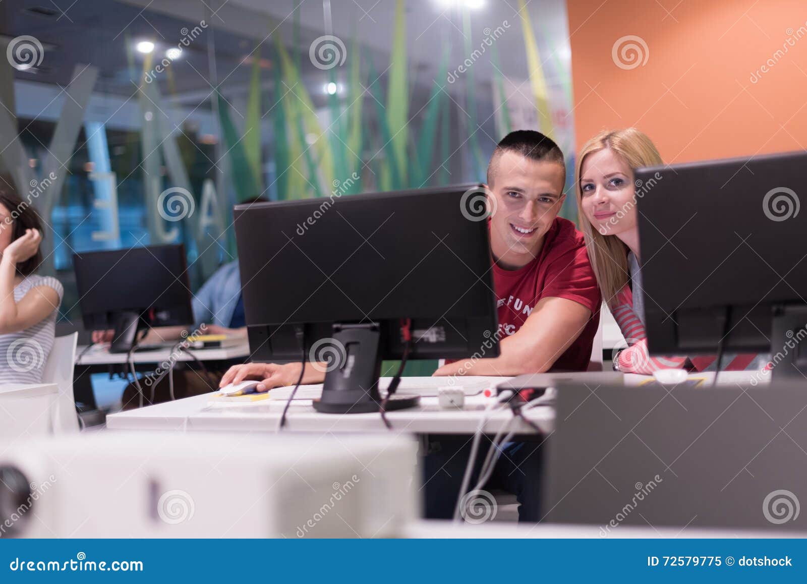 Technology Students Group Working in Computer Lab School Classr Stock ...